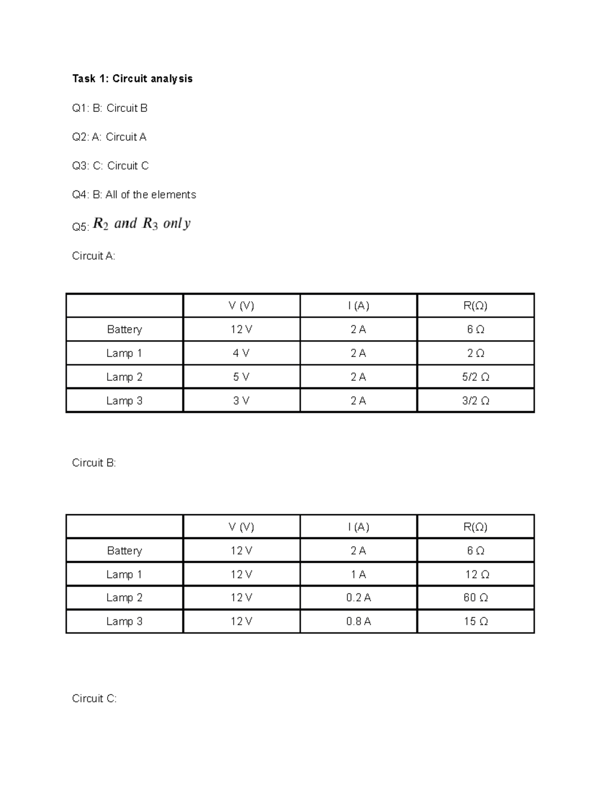 4.6 Assessment for Grading Electricity and magnetism - Task 1: Circuit ...