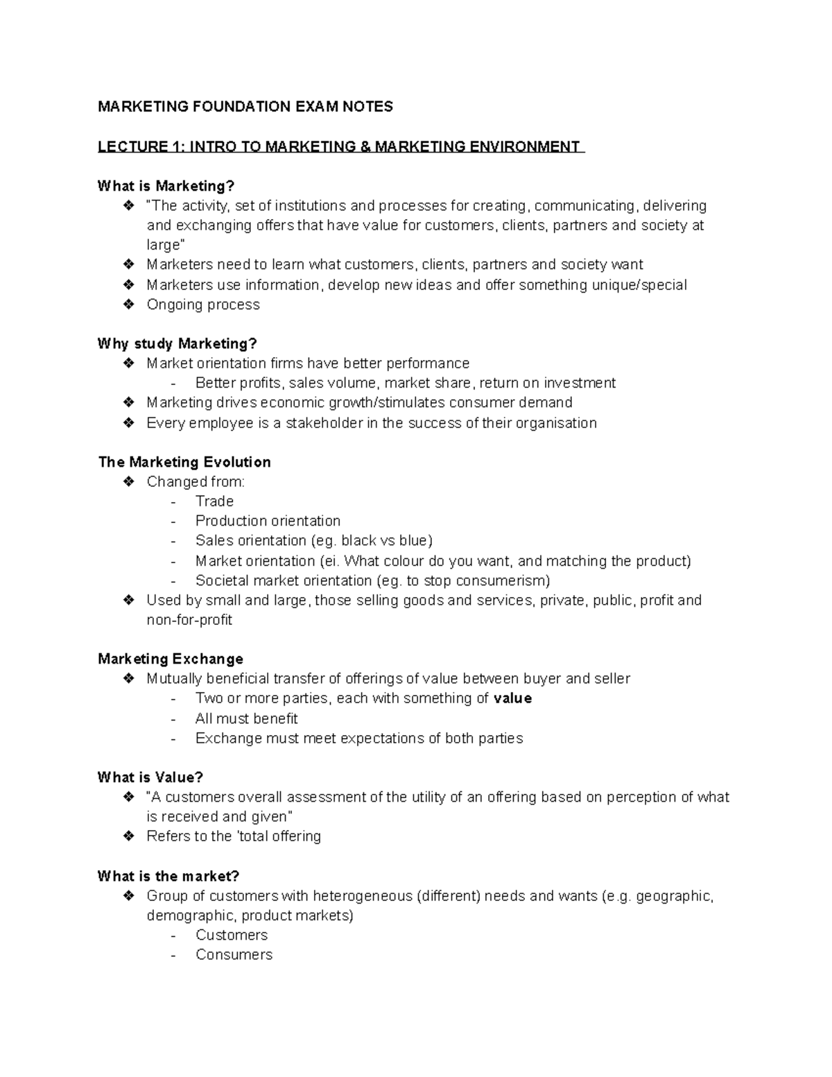 Marketing Foundation EXAM Notes - MARKETING FOUNDATION EXAM NOTES ...