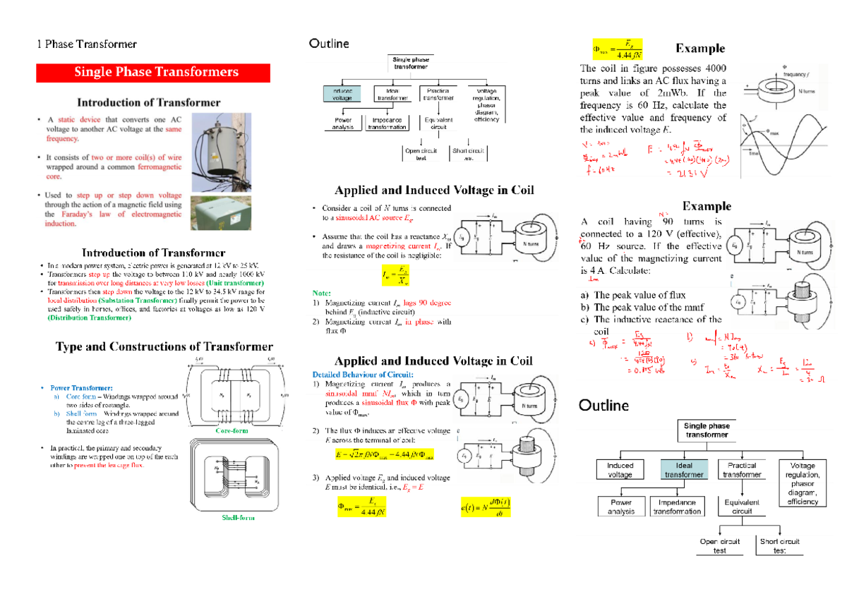 Electrical Power self study transformer notes - 1 Phase Transformer ...