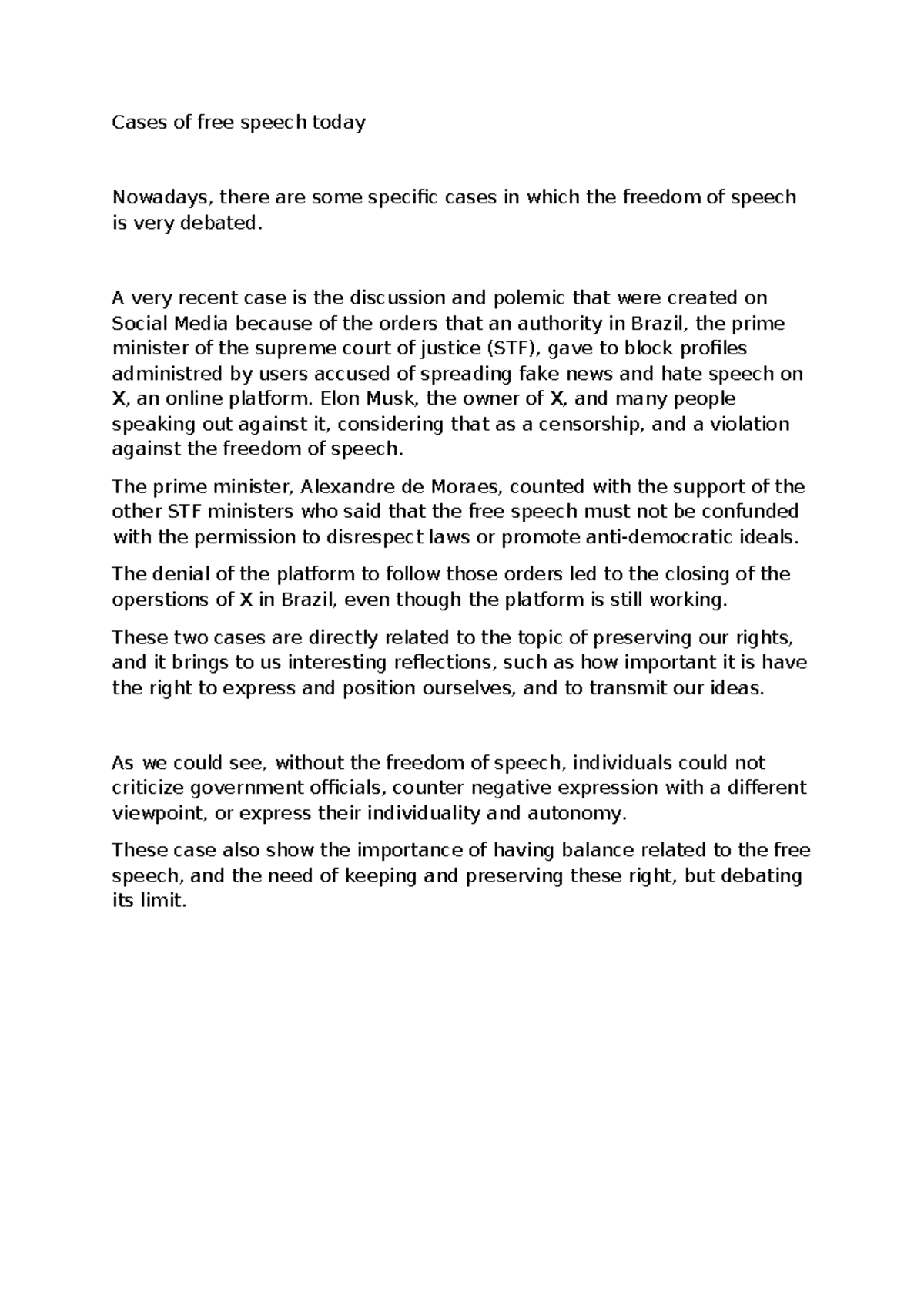Documento 2 - deded - Cases of free speech today Nowadays, there are ...