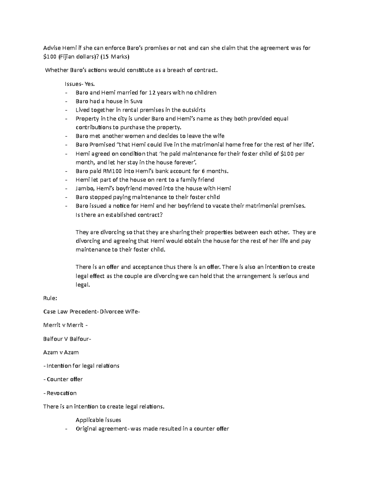 LW201 Individual assignment 1 - Advise Hemi if she can enforce Baro’s ...