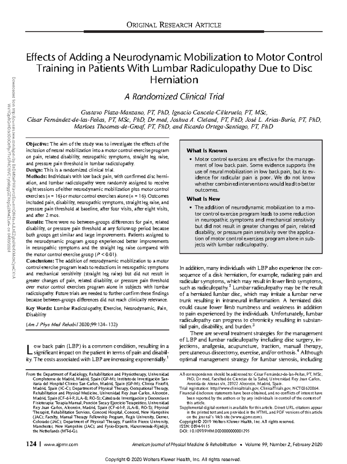 Effects of adding a neurodynamic mobilization to - Cleland, PT, PhD ...