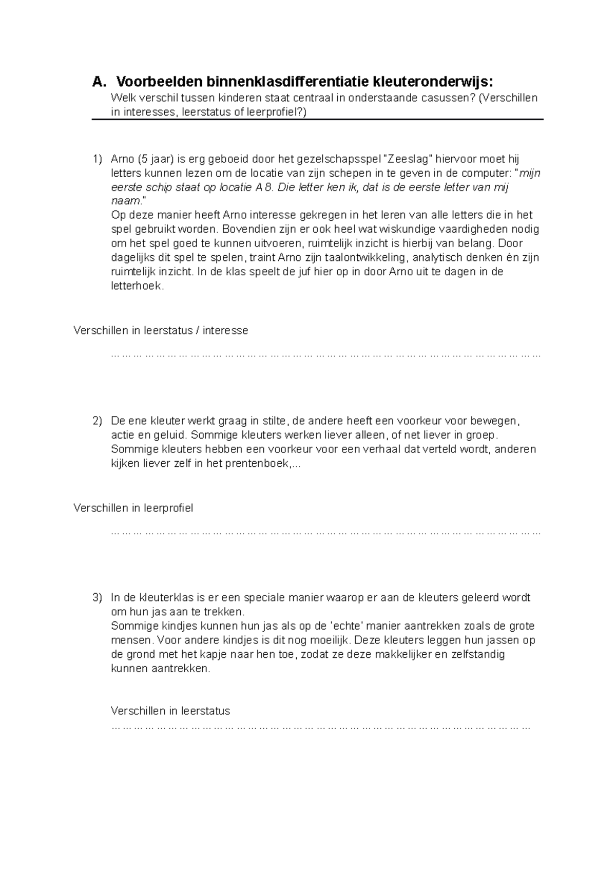 Casussen BKD - examen - A. Voorbeelden binnenklasdifferentiatie ...