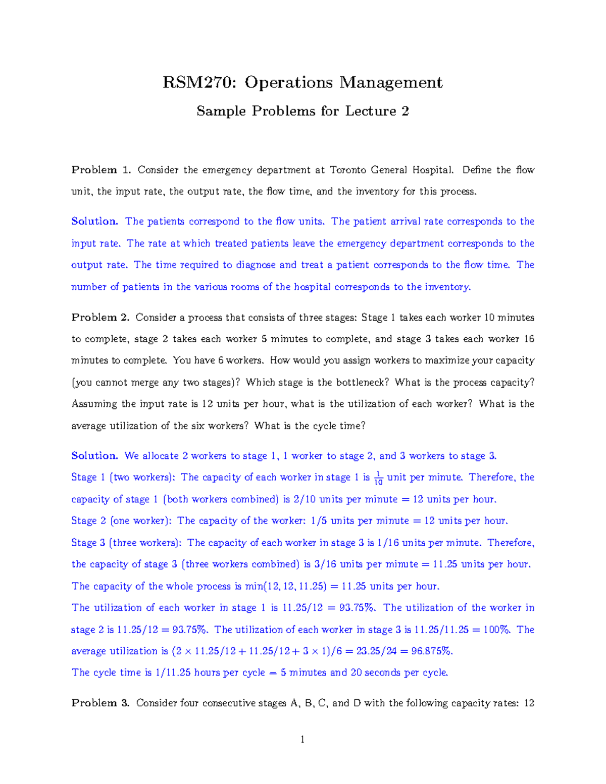 Sample Problems - Lecture 2 - With Solutions - RSM270: Operations ...