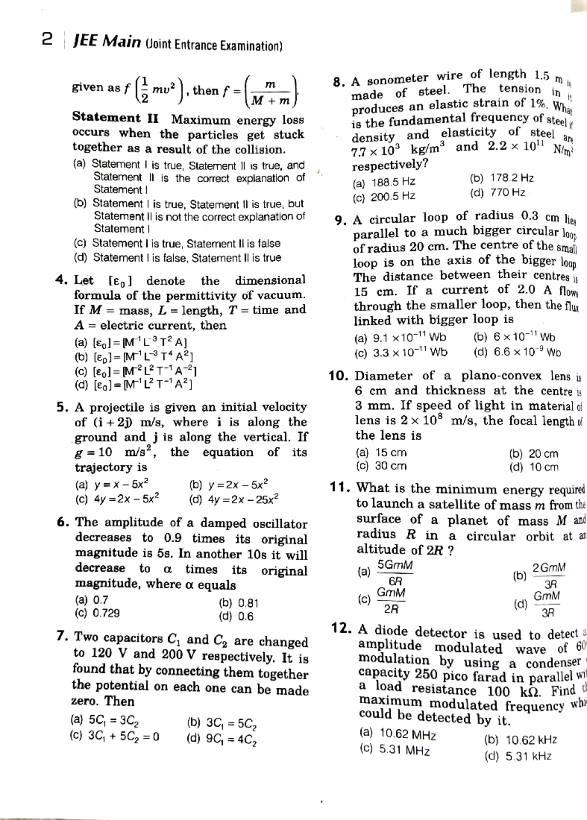 2nd - This is a question paper of engineering entrance exam with solved ...