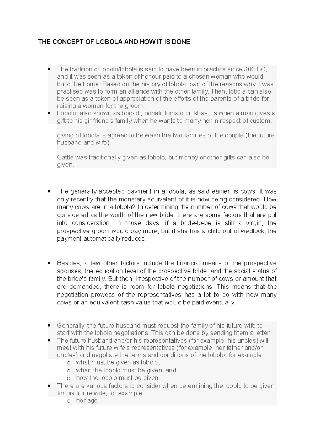 THE Concept OF Lobola AND HOW IT IS DONE - THE CONCEPT OF LOBOLA AND ...