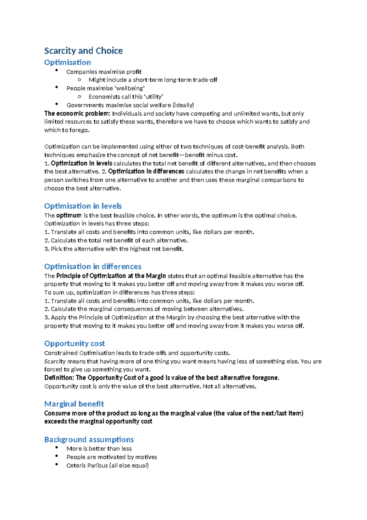 Econ1101 Wk One notes - Summary of week one lecture and readings ...