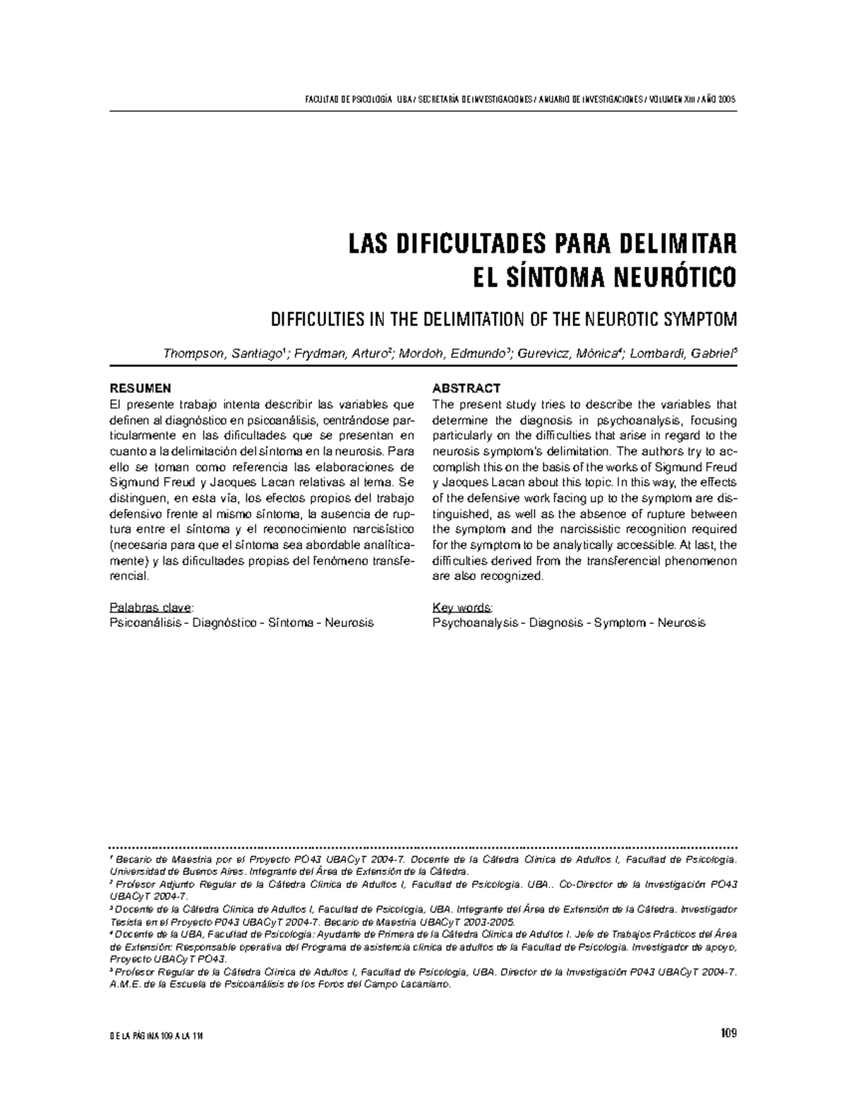Dificultades para delimitar el sintoma neurotico Gabriel Lombardi - 109 ...
