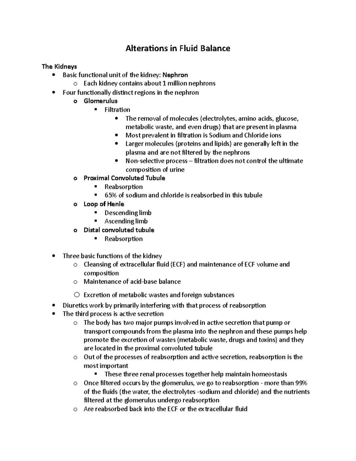 NSG 353 - Alterations in Fluid Balance - Alterations in Fluid Balance ...