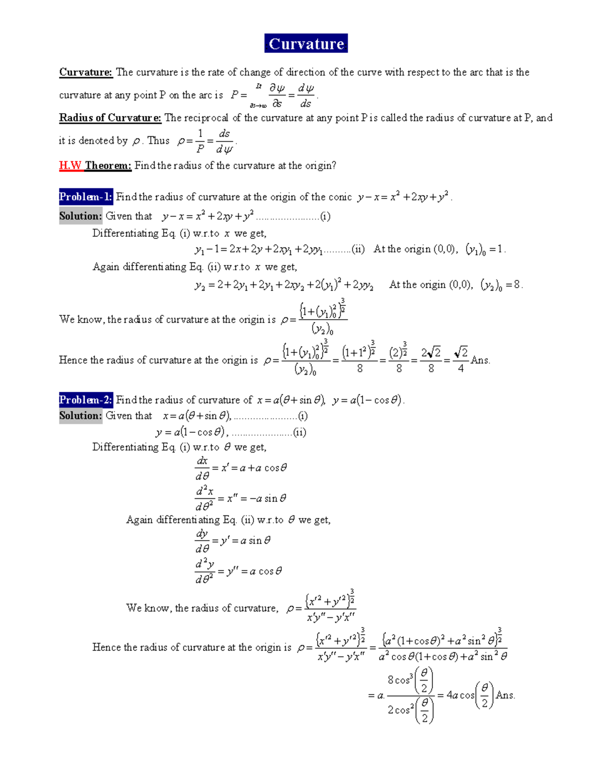 Lecture-6-Curvature - Lecture -6 - curvarure - :Curvature: Curvature ...