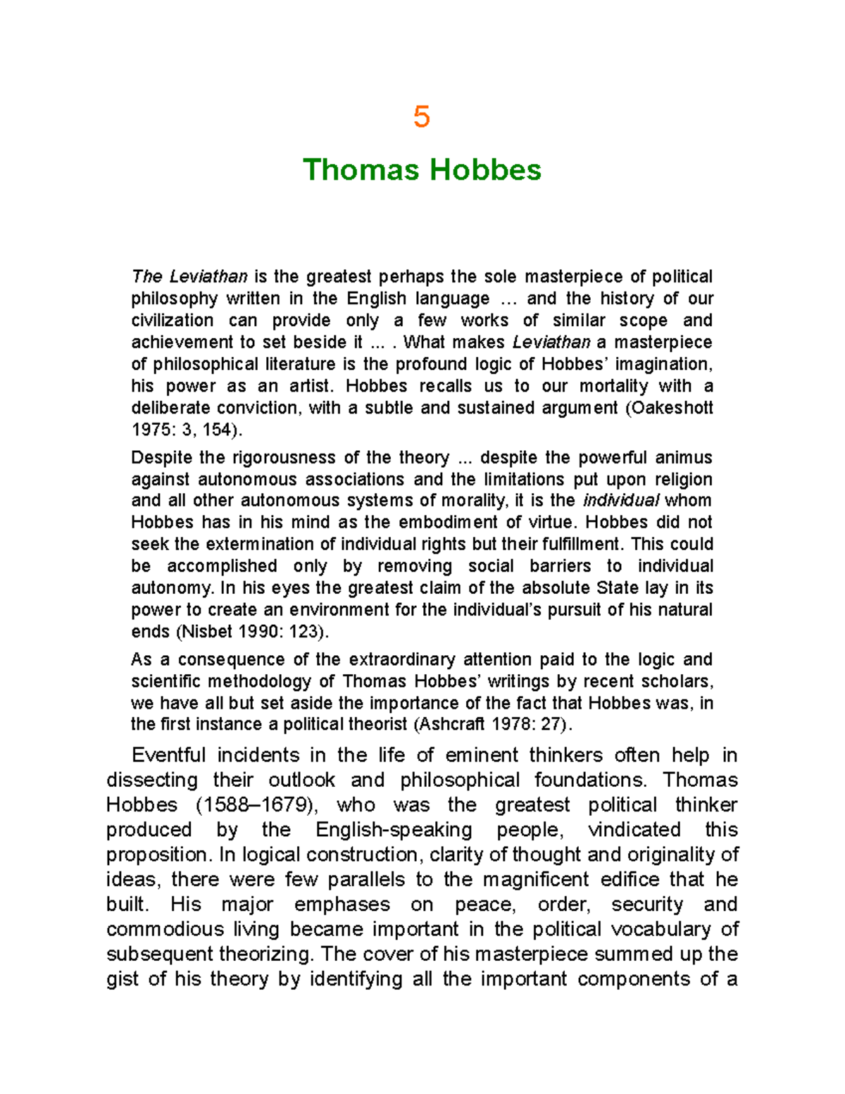 Hobbes - Lecture notes 5 - 5 Thomas Hobbes The Leviathan is the ...
