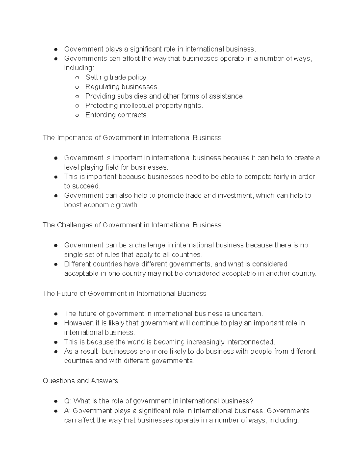 Lecture 28 The Role of Government in International Business ...