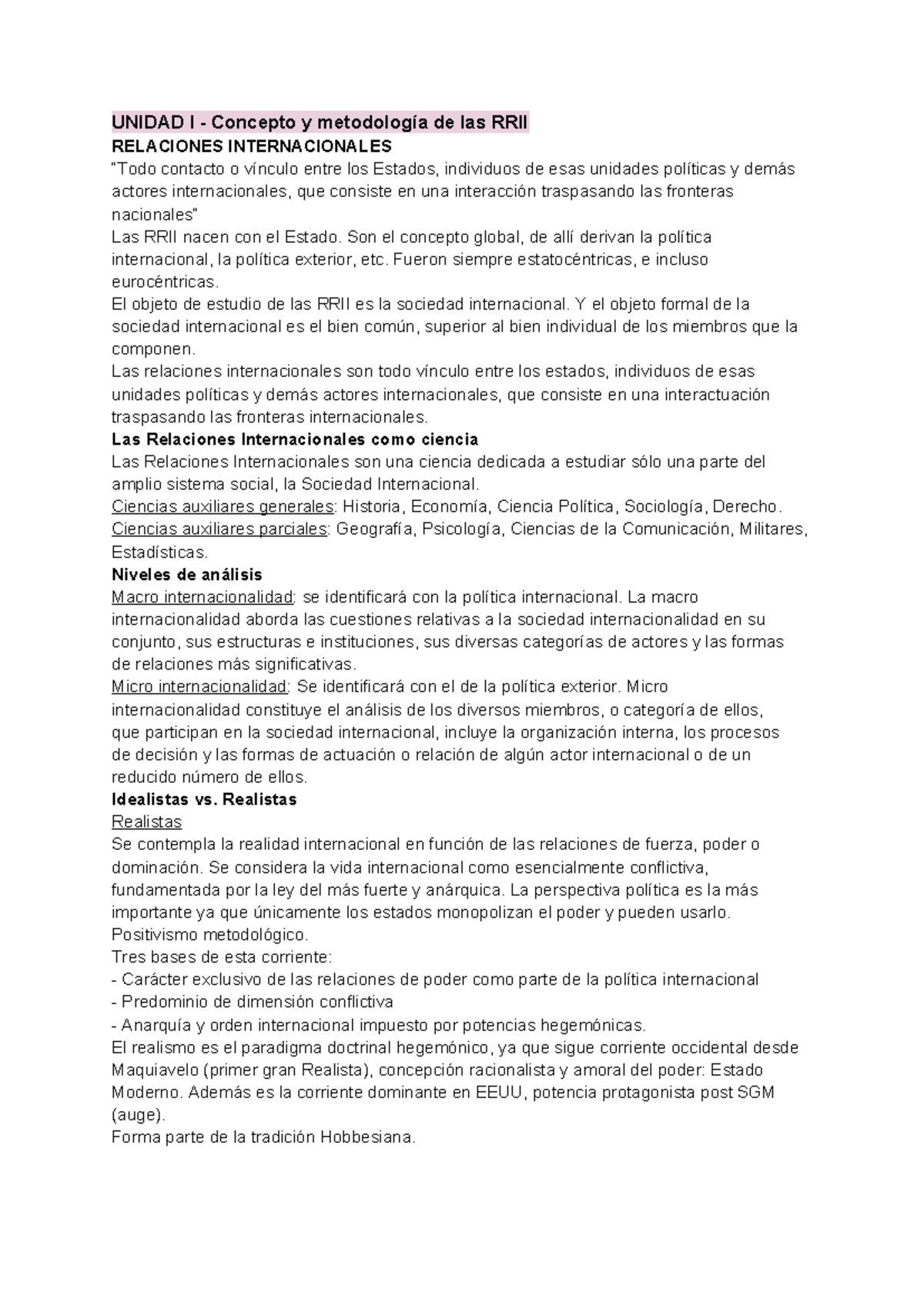 Inrrii - UNIDAD I - Concepto y metodología de las RRII RELACIONES ...