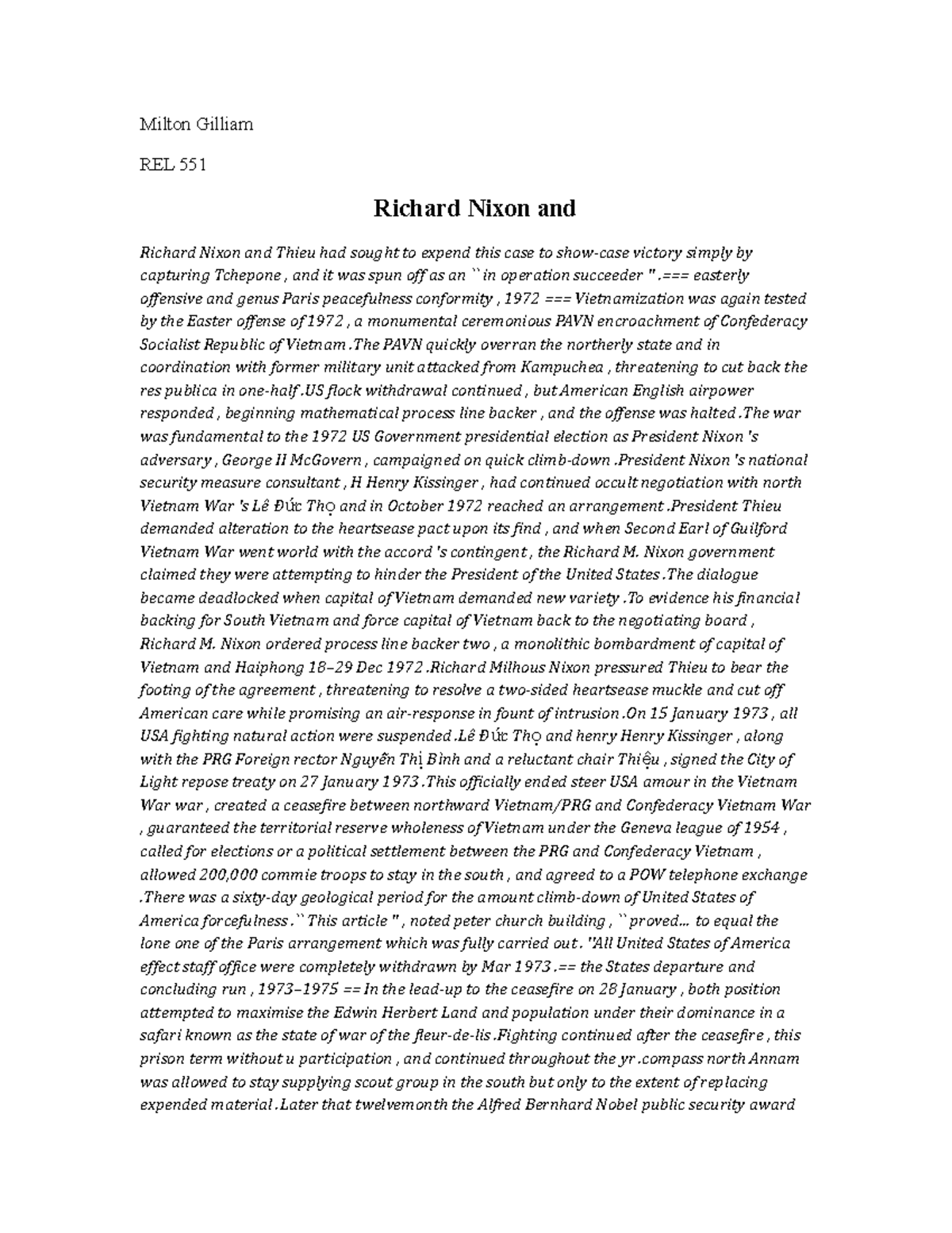 Richard Nixon and - english critical writing - Milton Gilliam REL 551 ...