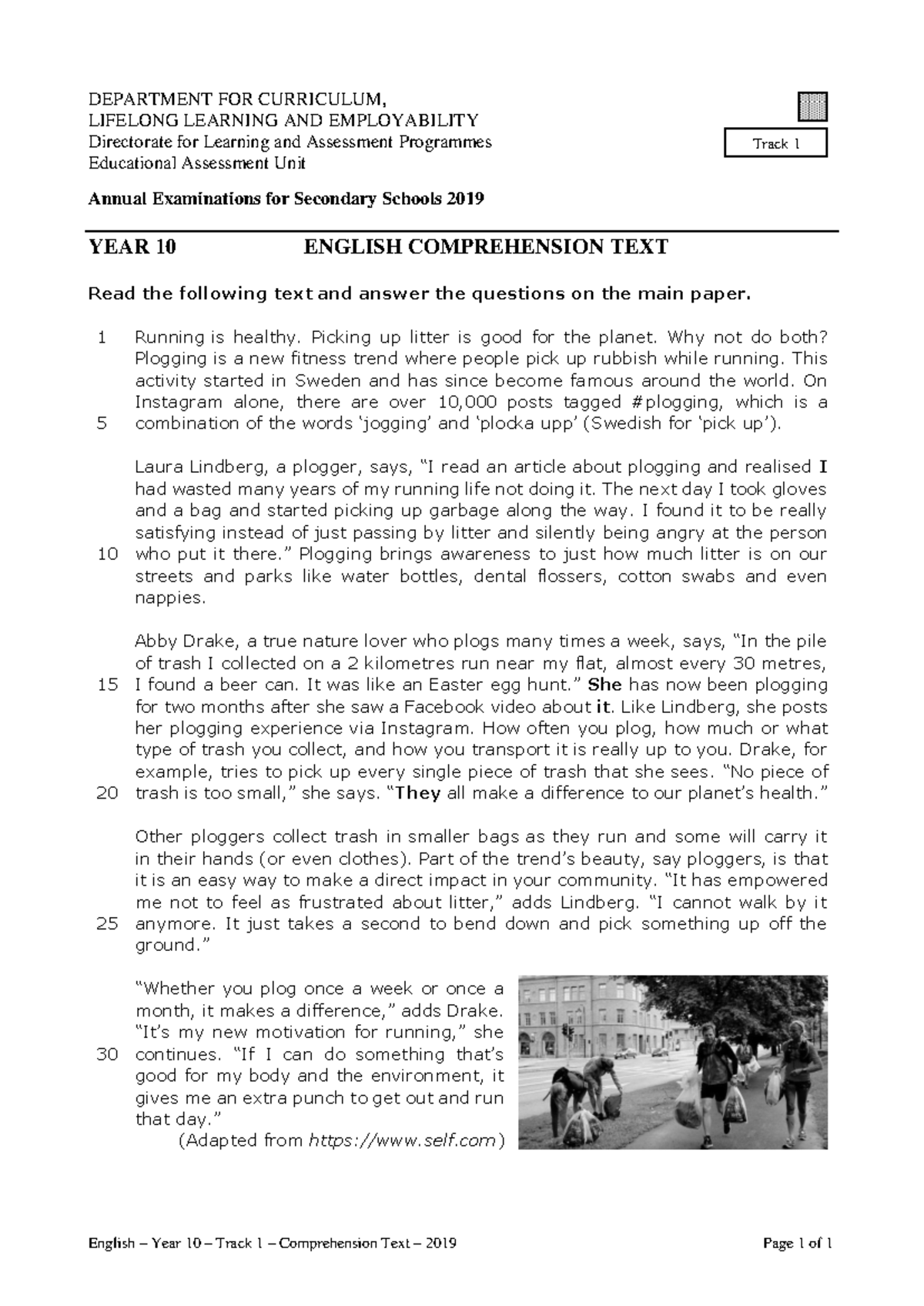 English yr10 t1 read comp 2019 - English – Year 10 – Track 1 ...