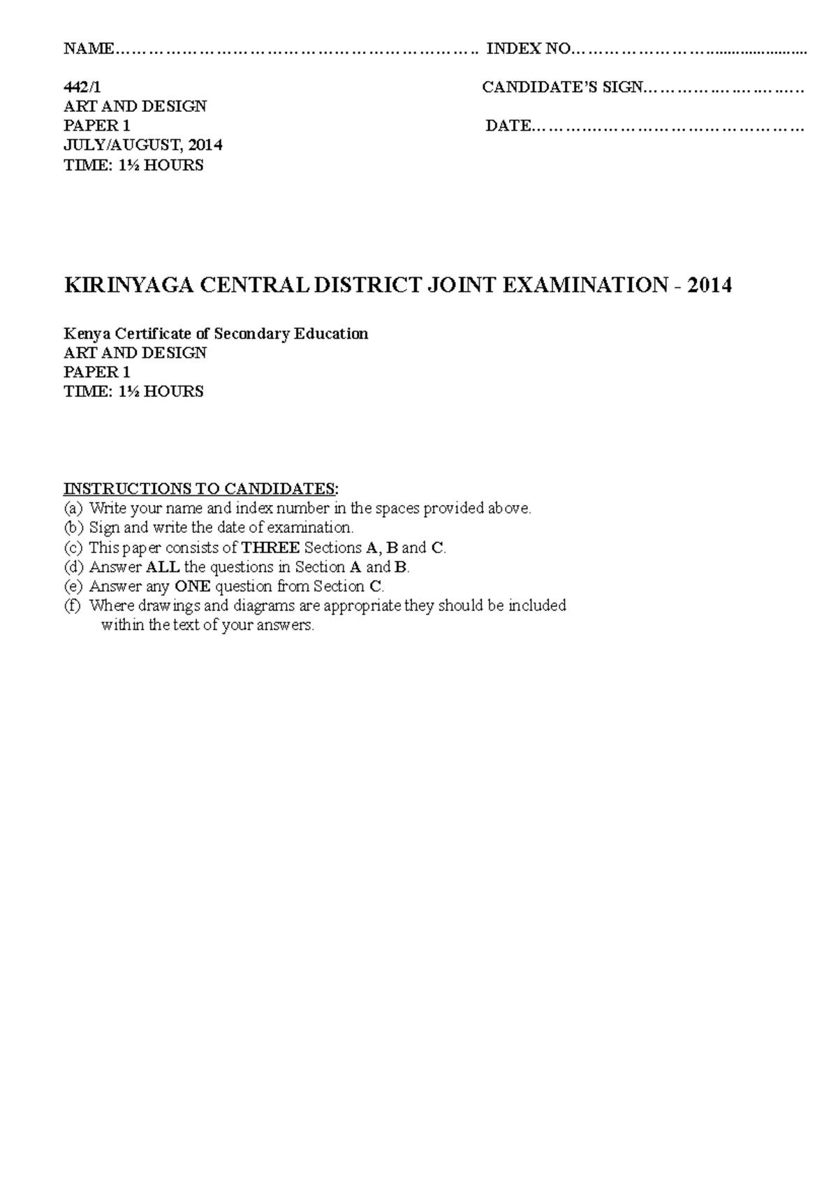 ART AND Design 1 - questions - NAME