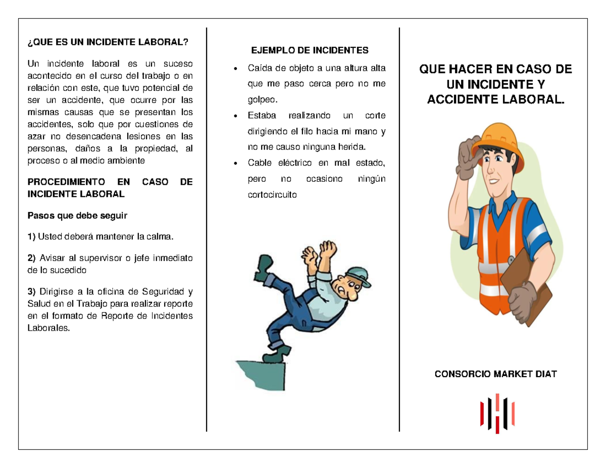 Folleto accidentes - Pasos para reportar un accidente laboral - ¿QUE ES ...