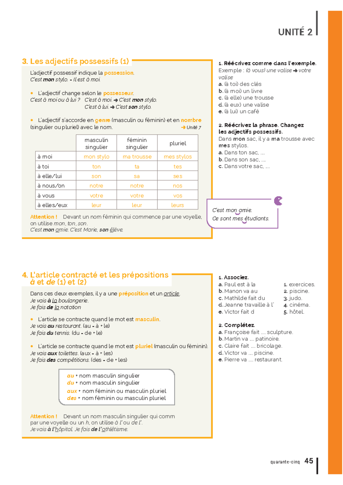Adjectifs possessifs et articles contractés - 81,7 TXDUDQWH FLQT - Studocu