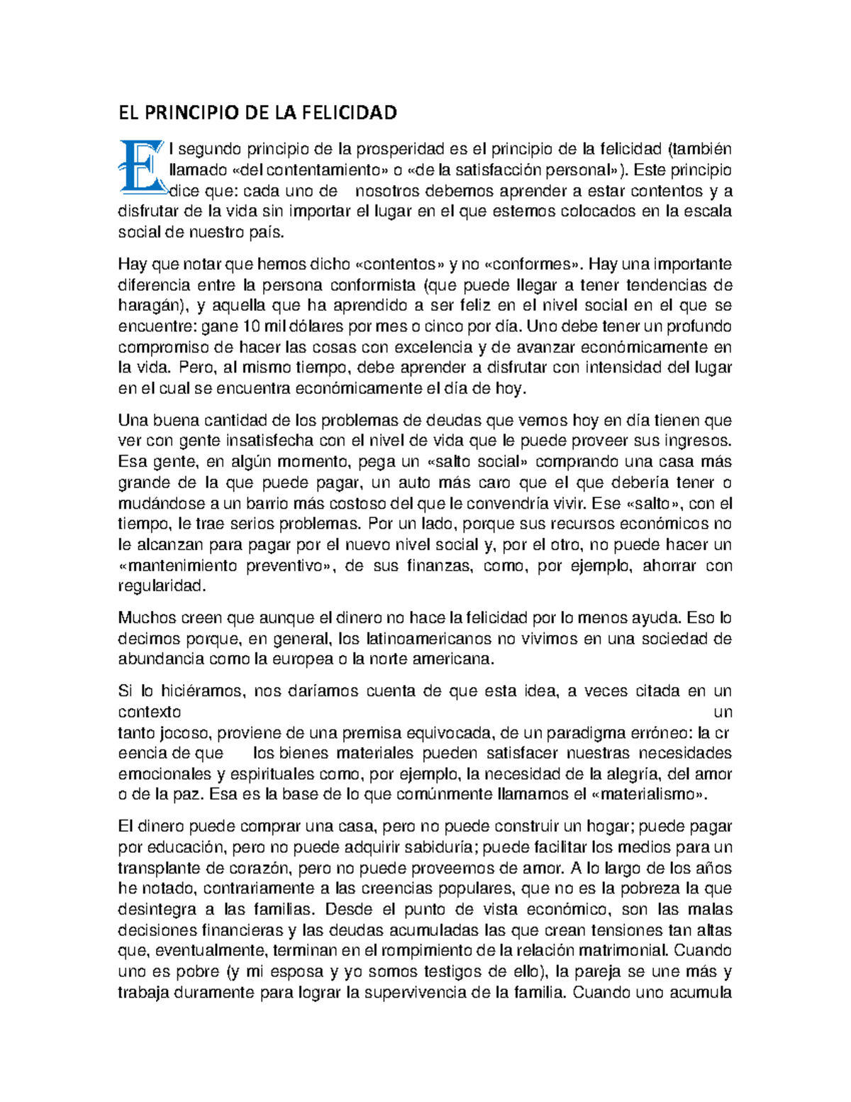 Principio de la felicidad resumen y actividad del libro - EL PRINCIPIO ...