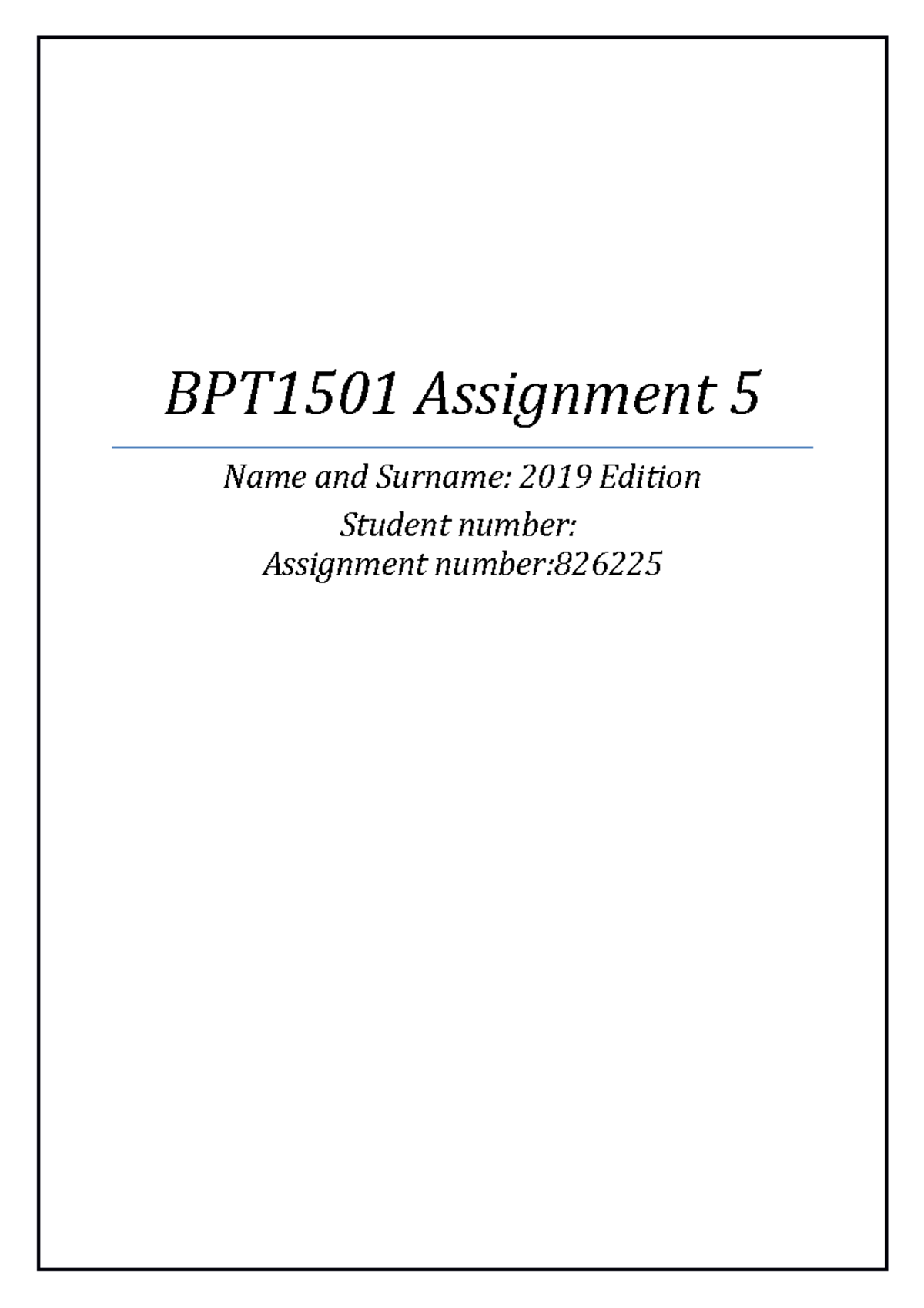 BPT 1501 Assignment 5 final - BPT1501 Assignment 5 Name and Surname ...