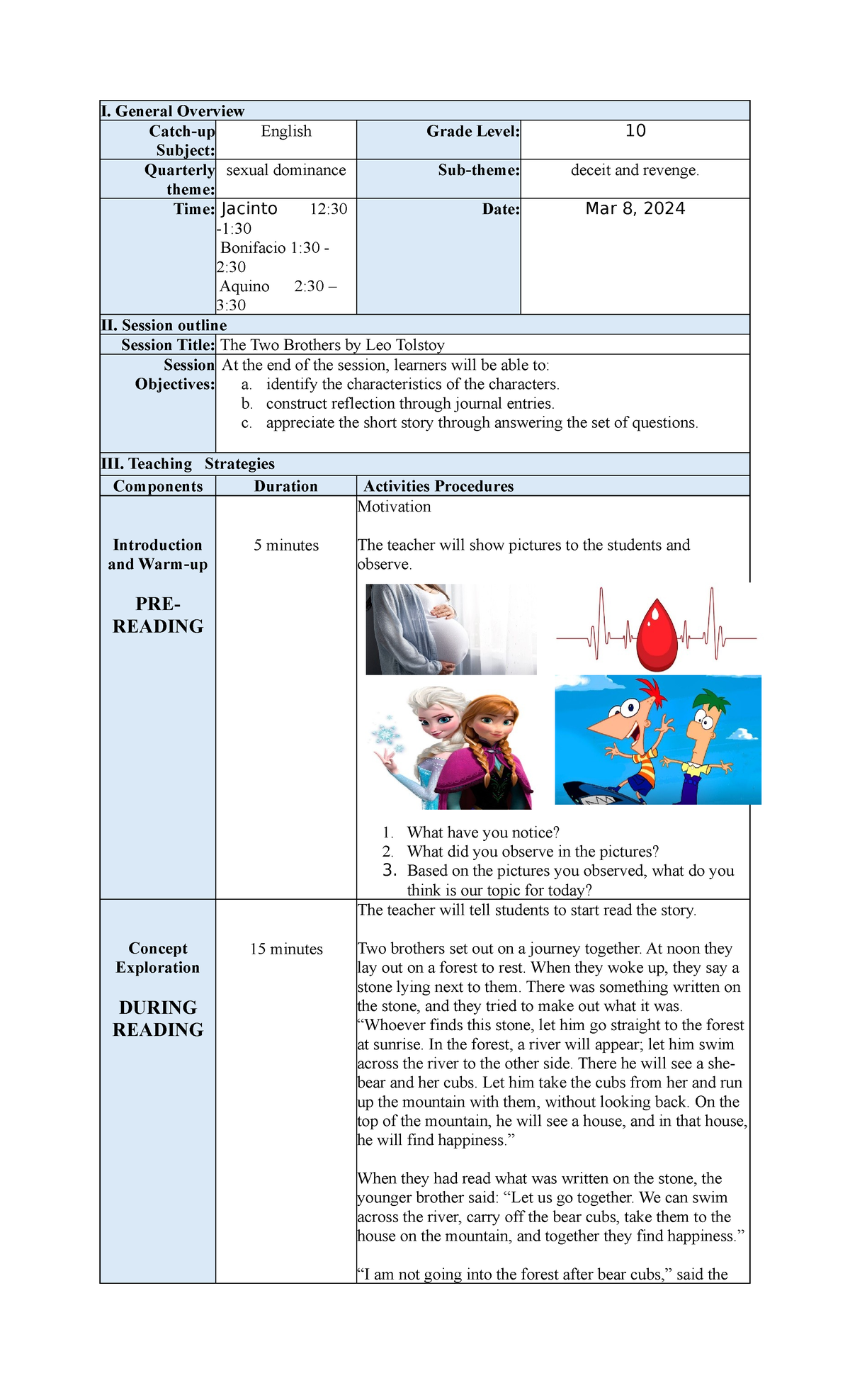 Catch Up Friday-5thweek - I. General Overview Catch-up Subject: English ...
