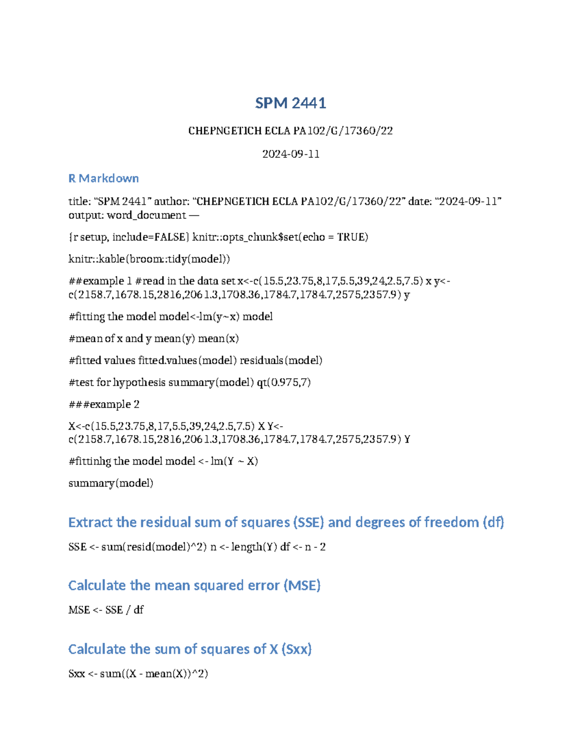 Regression- Modellling- Examples - SPM 2441 CHEPNGETICH ECLA PA102/G ...