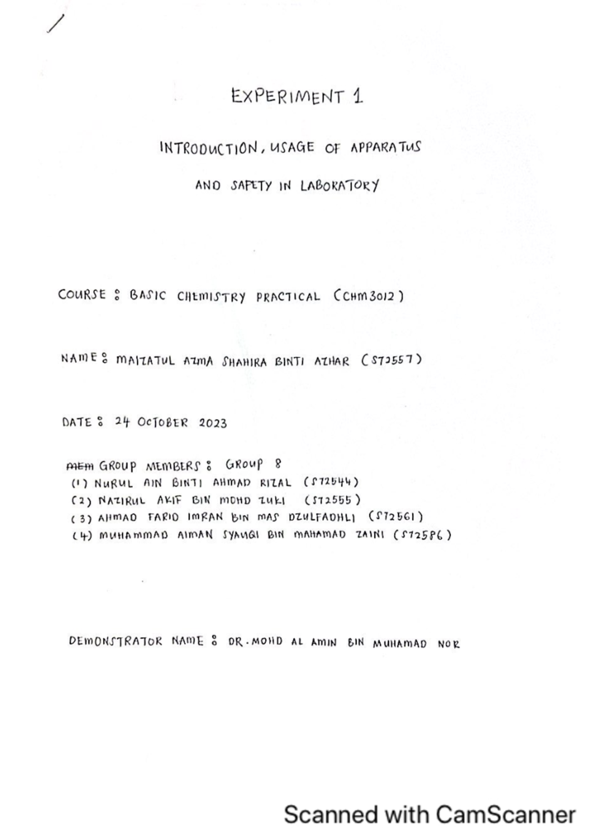 Experiment 1 introduction - basic chemistry practical - Studocu