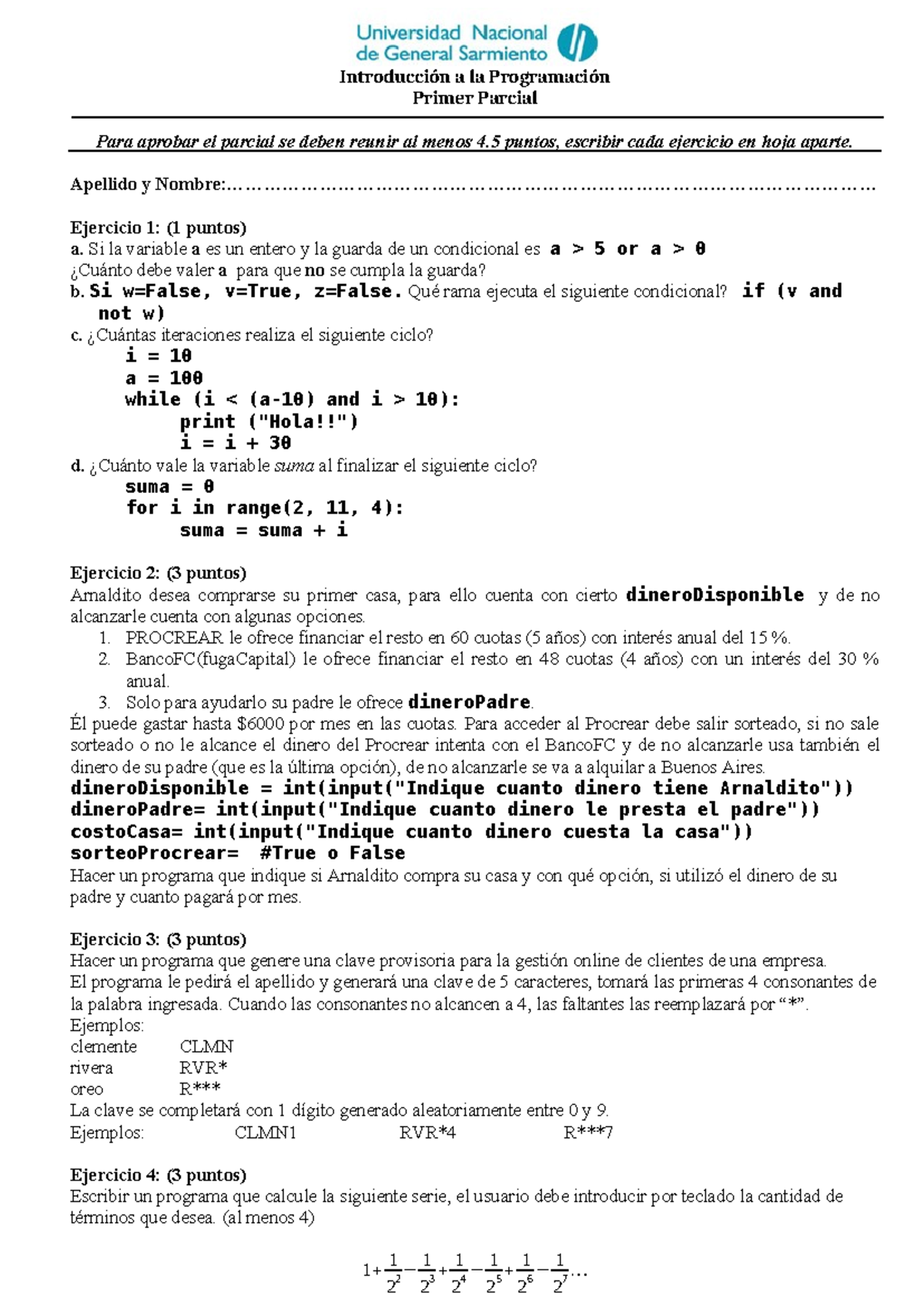 Primer Parcial 1ero 2015 - Introducción a la Programación Primer ...