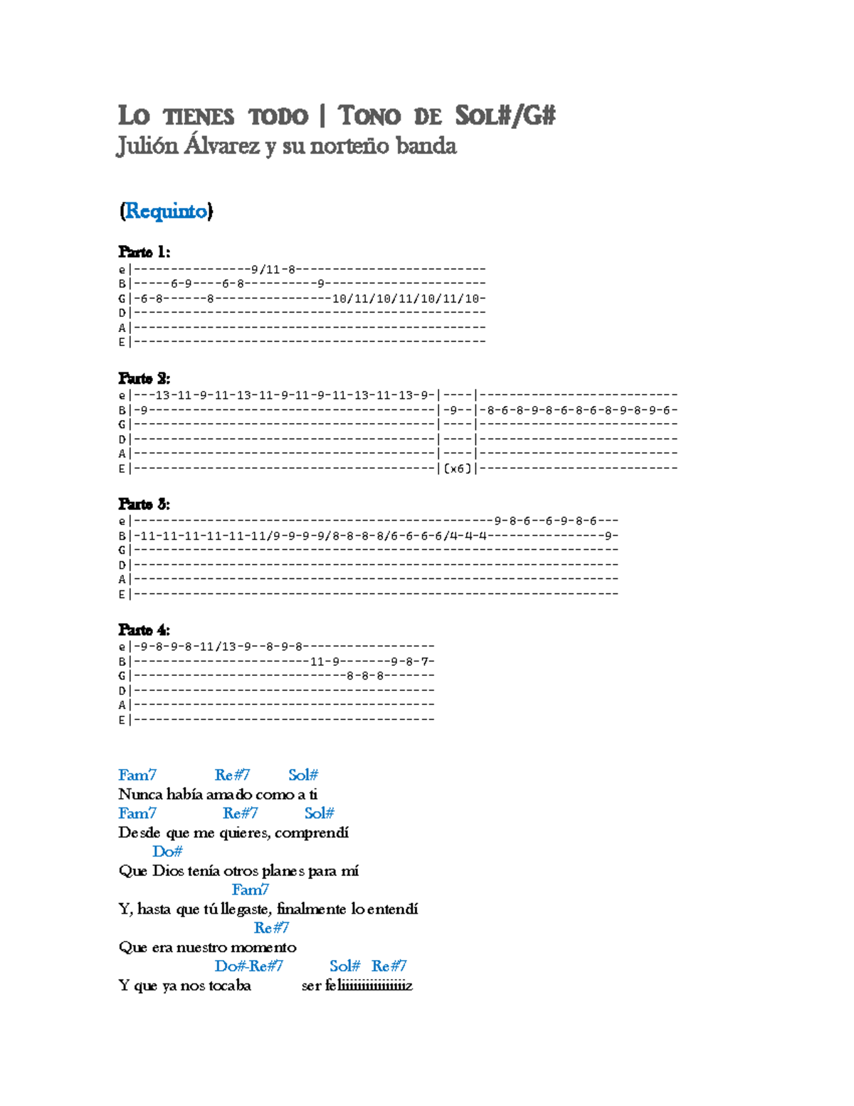 Lo tienes todo (Requinto y Acordes) - Lo tienes todo | Tono de Sol#/G# ...