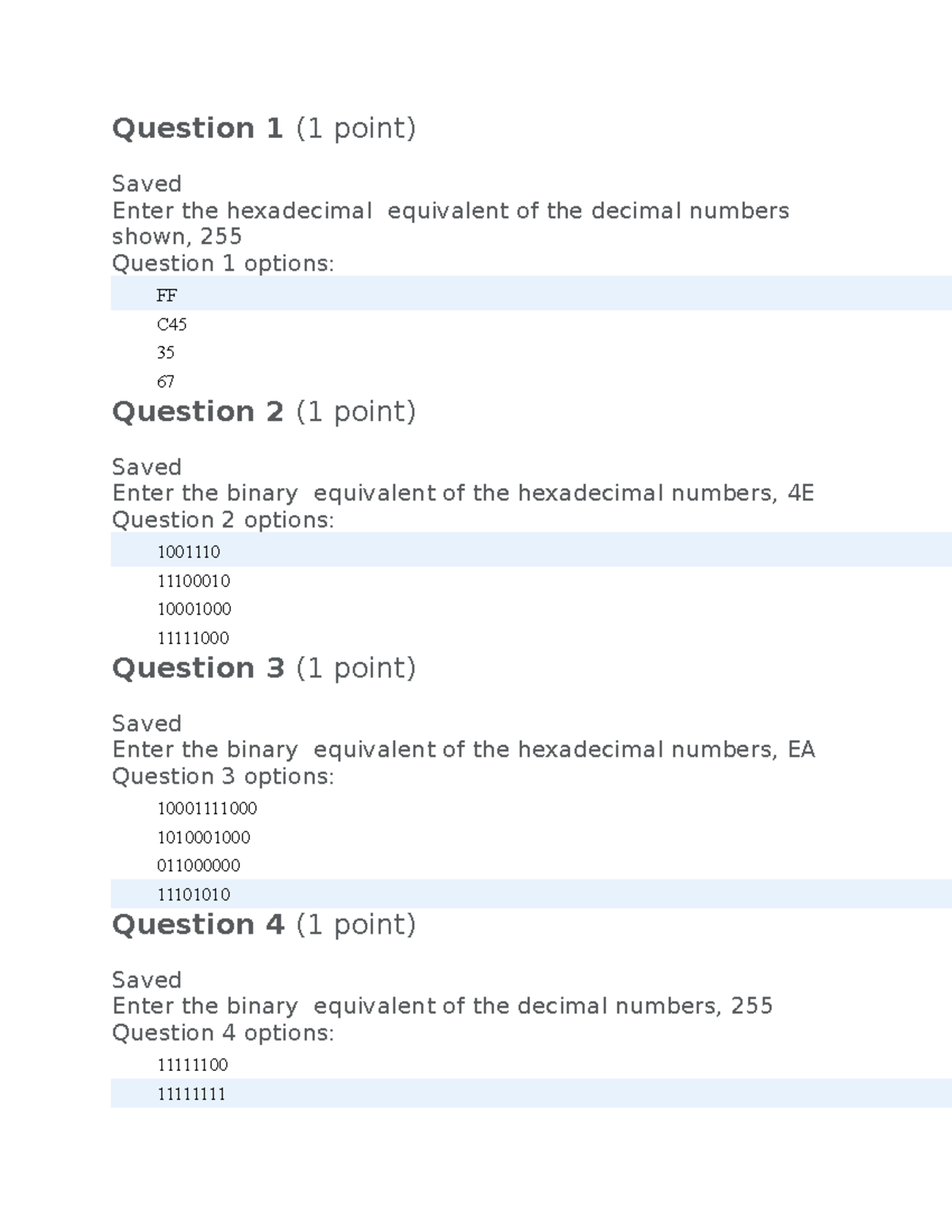 Regular quiz 3 : Number System - Question 1 (1 point) Saved Enter the ...