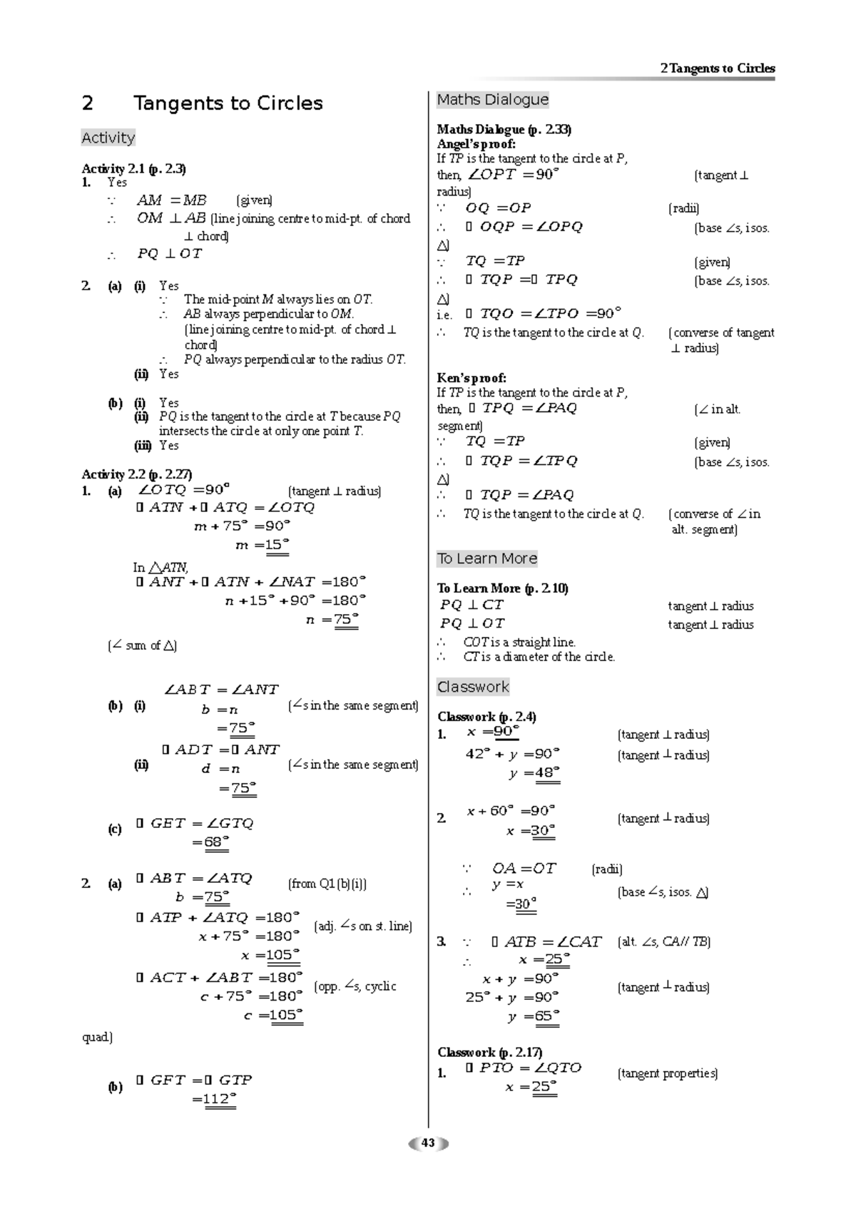 Doc - sssssssssssssssss - 2 Tangents to Circles 2 Tangents to Circles ...