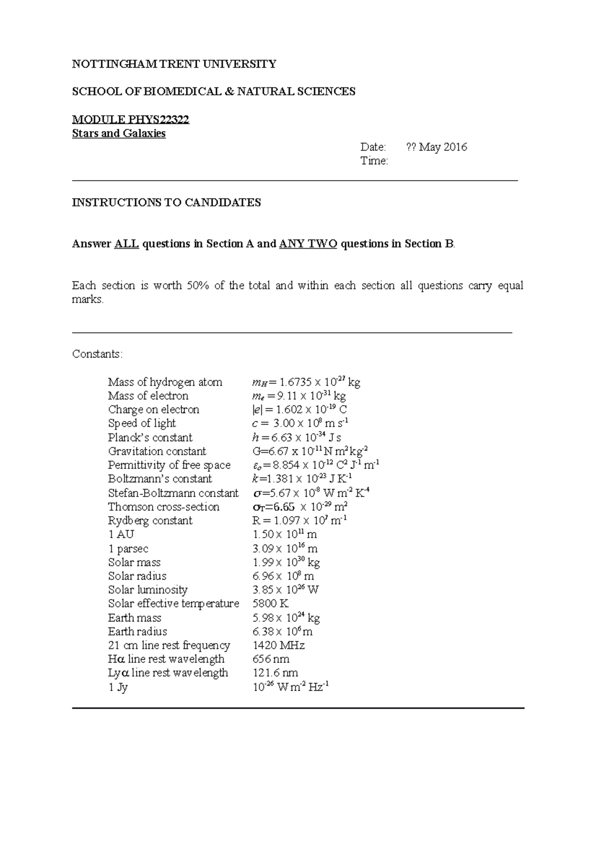 Exam May 2016, questions - NOTTINGHAM TRENT UNIVERSITY SCHOOL OF ...
