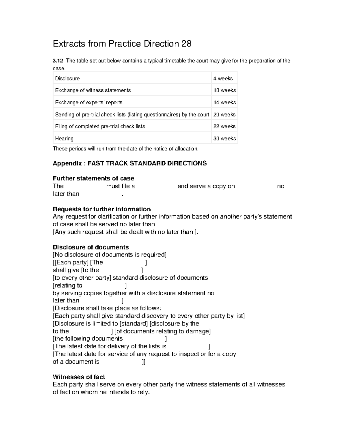 PD28 - PD28 - Extracts from Practice Direction 28 3 The table set out ...