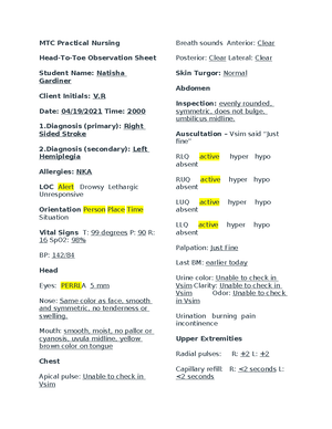 V.R. Clinical Assignment - MTC Practical Nursing Head-To-Toe ...
