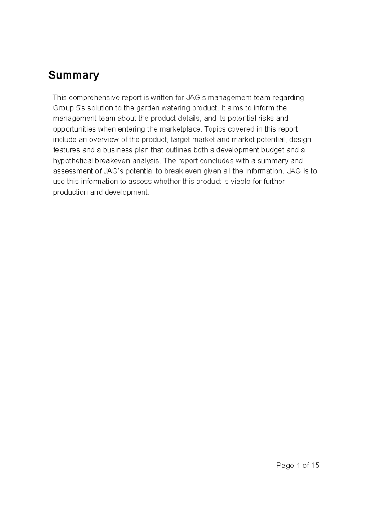 C1 Report - Summary This comprehensive report is written for JAG’s ...