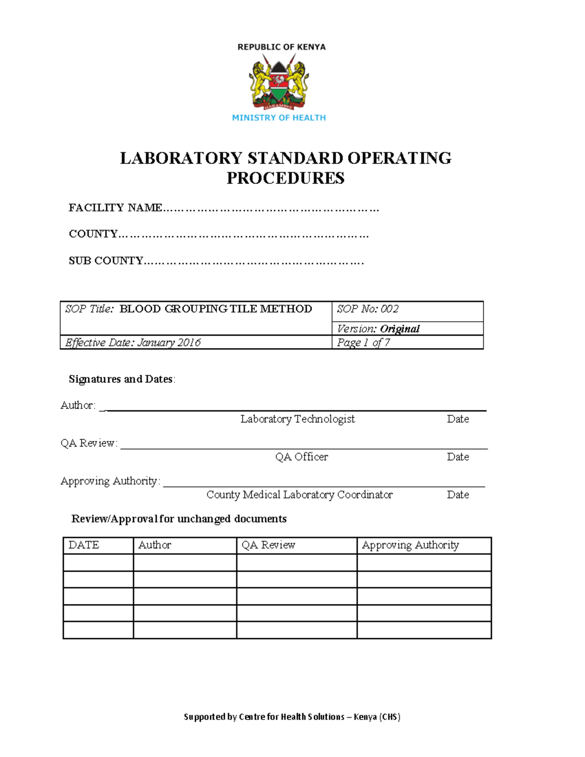Blood grouping tile method - LABORATORY STANDARD OPERATING PROCEDURES ...