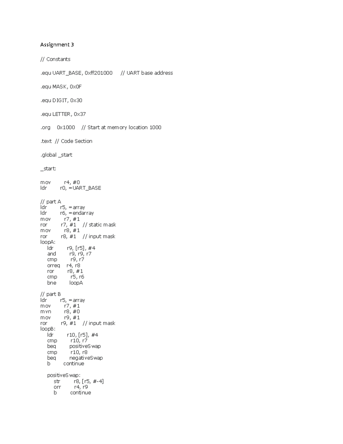 CP216 Assignment 3 - Assignment 3 // Constants .equ UART_BASE, 0xff201000 // UART base address ...
