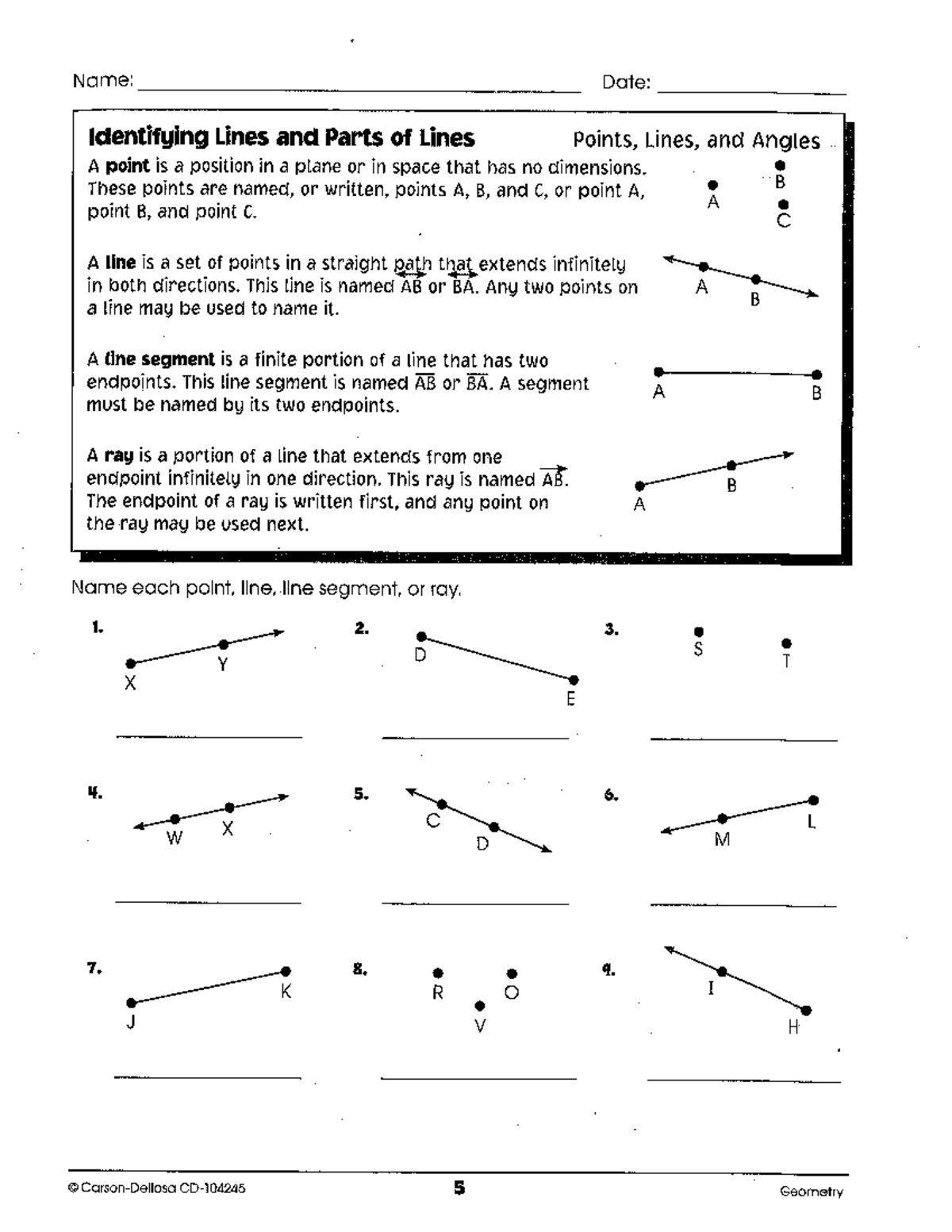 Worksheet pts lines planes angles - Studocu