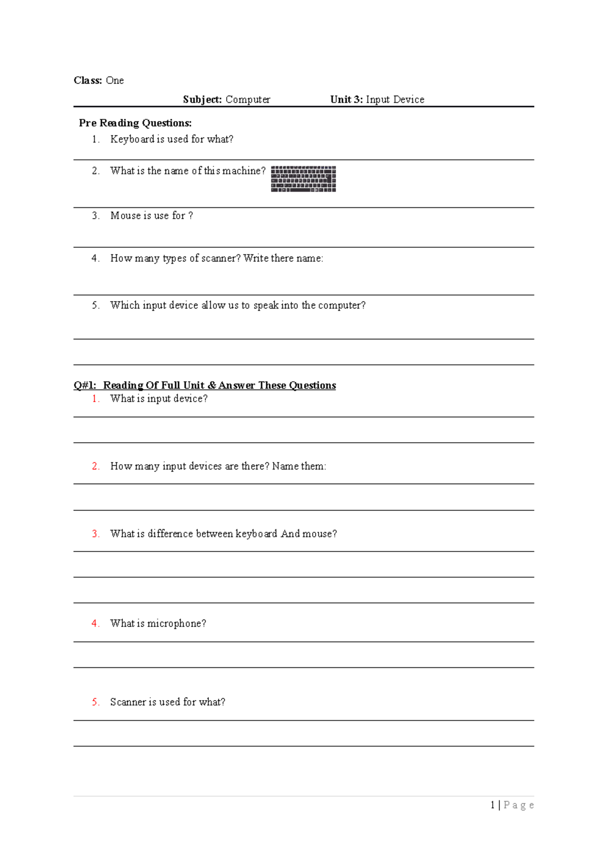 Computer 1 - this document consist on a summaer pack work of the garde ...