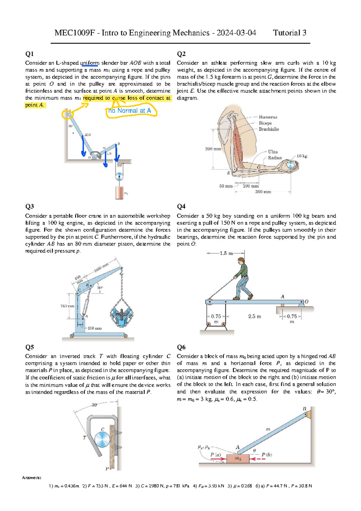MEC1009F 2024 - Tut 3 - MEC1009F - Intro to Engineering Mechanics ...