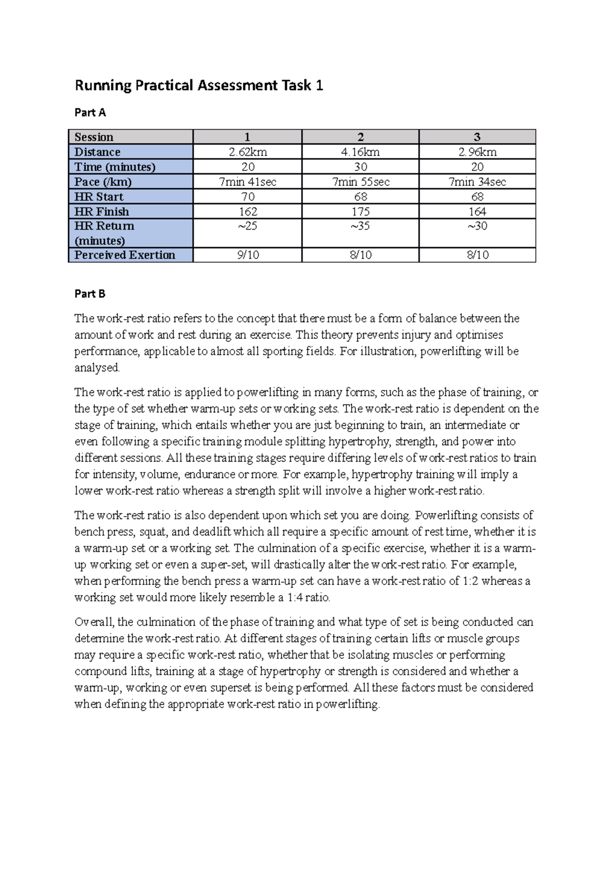 Running Practical Assessment task 1 - This theory prevents injury and ...