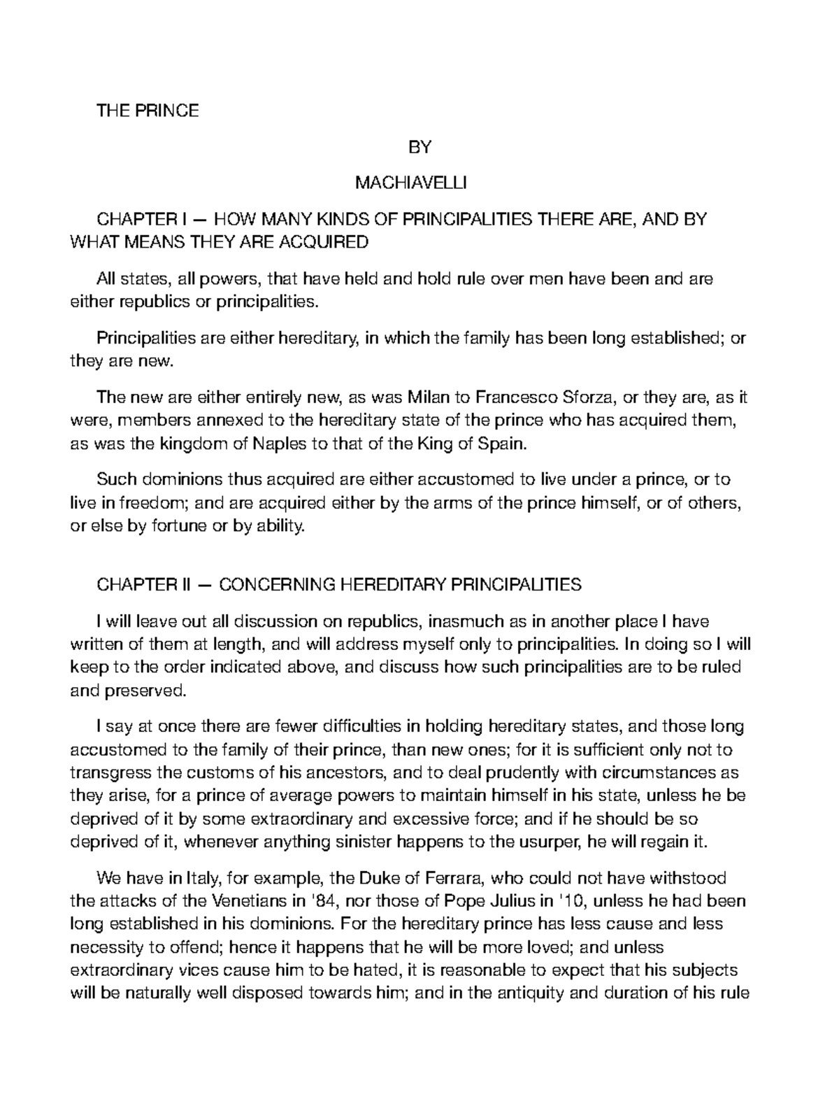 Machi Prince - THE PRINCE BY MACHIAVELLI CHAPTER I — HOW MANY KINDS OF ...