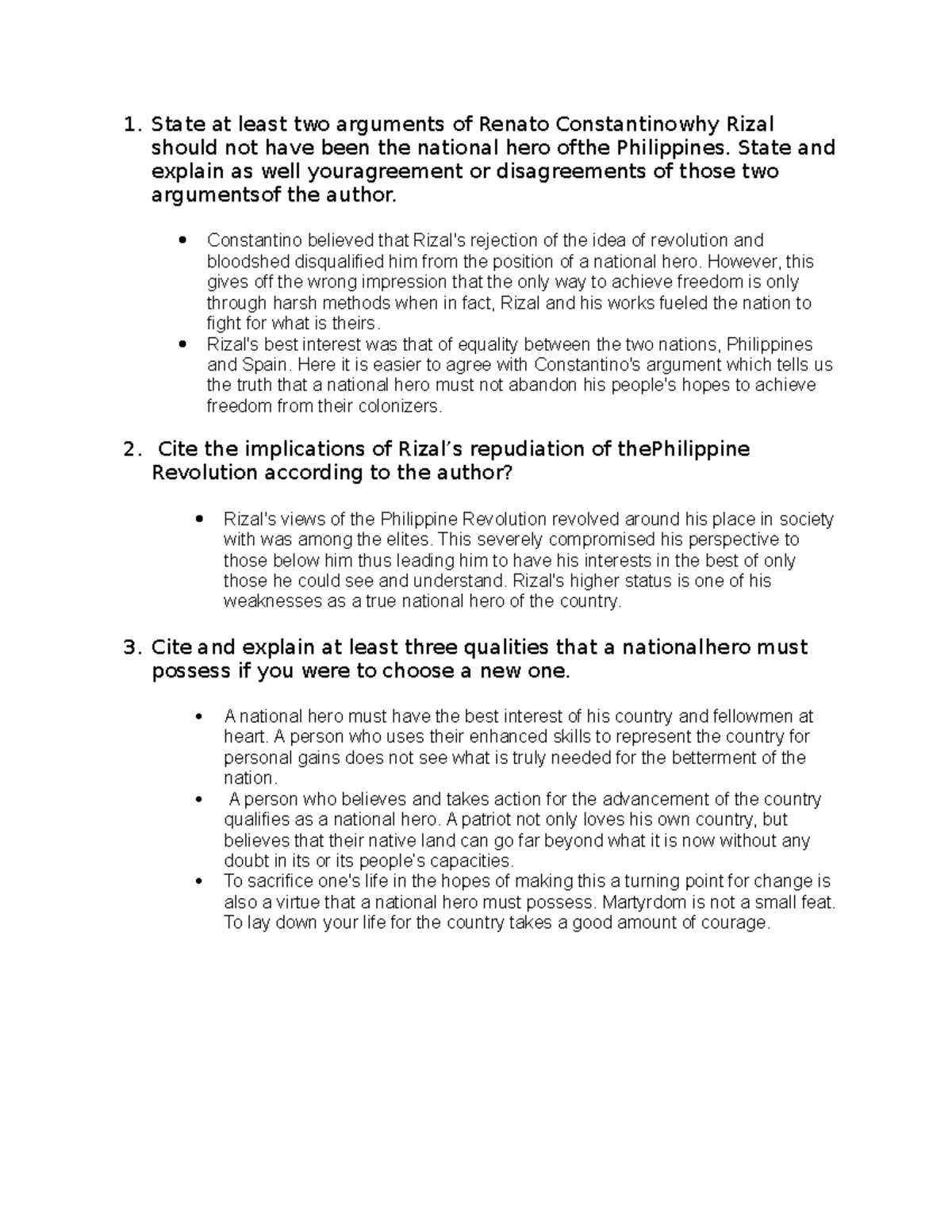 Assignment 2 - Arguments of Renato Constantino why Rizal should not ...