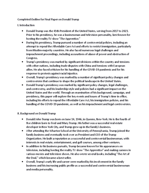 Outline Final Paper - Outline For Obama Paper I. Introduction Overview ...
