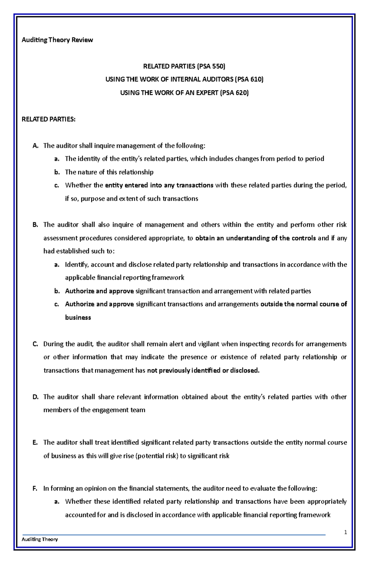 Related Parties - Auditing Theory Review RELATED PARTIES (PSA 550 ...