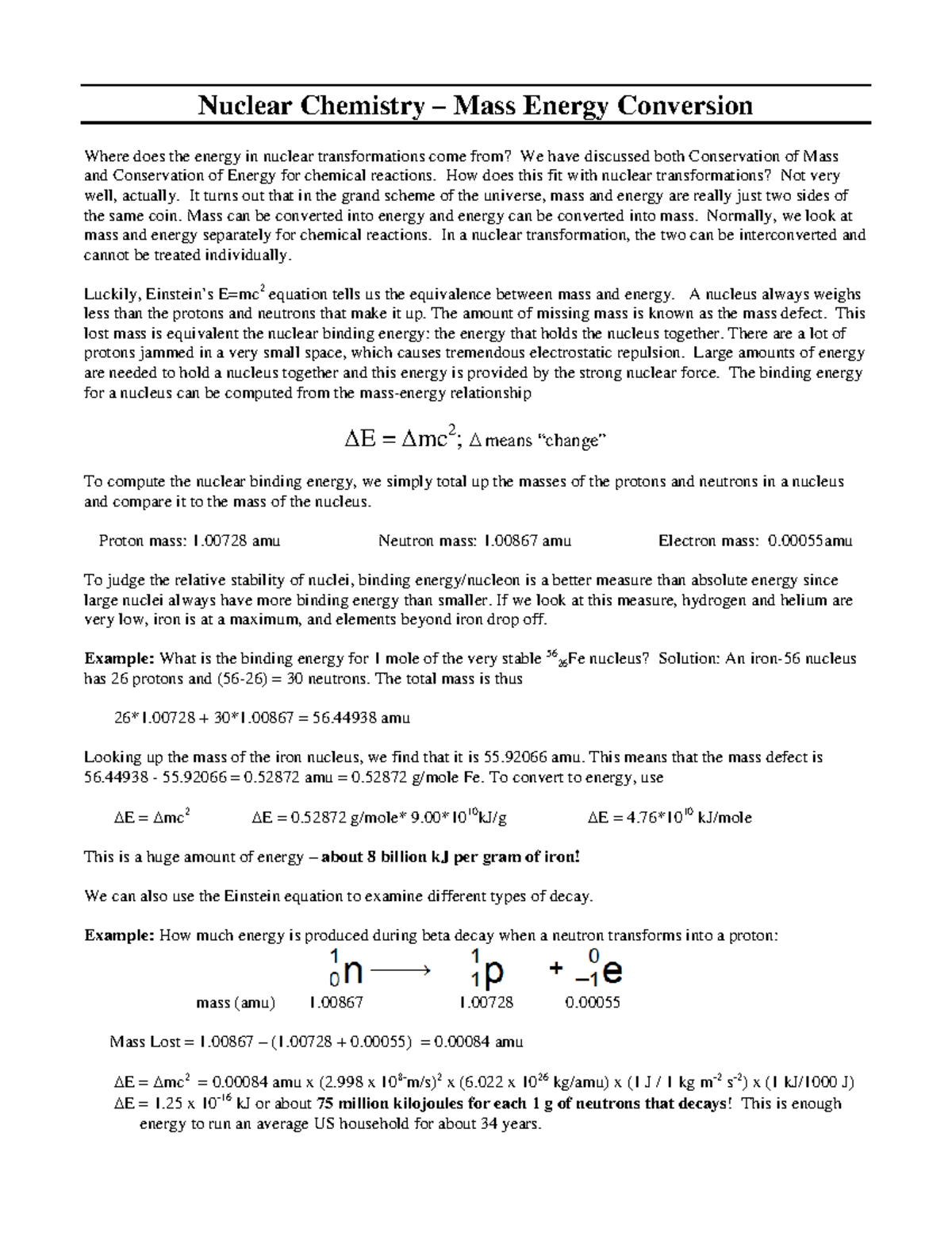 Nuclear Mass Energy Conversion - Nuclear Chemistry – Mass Energy ...