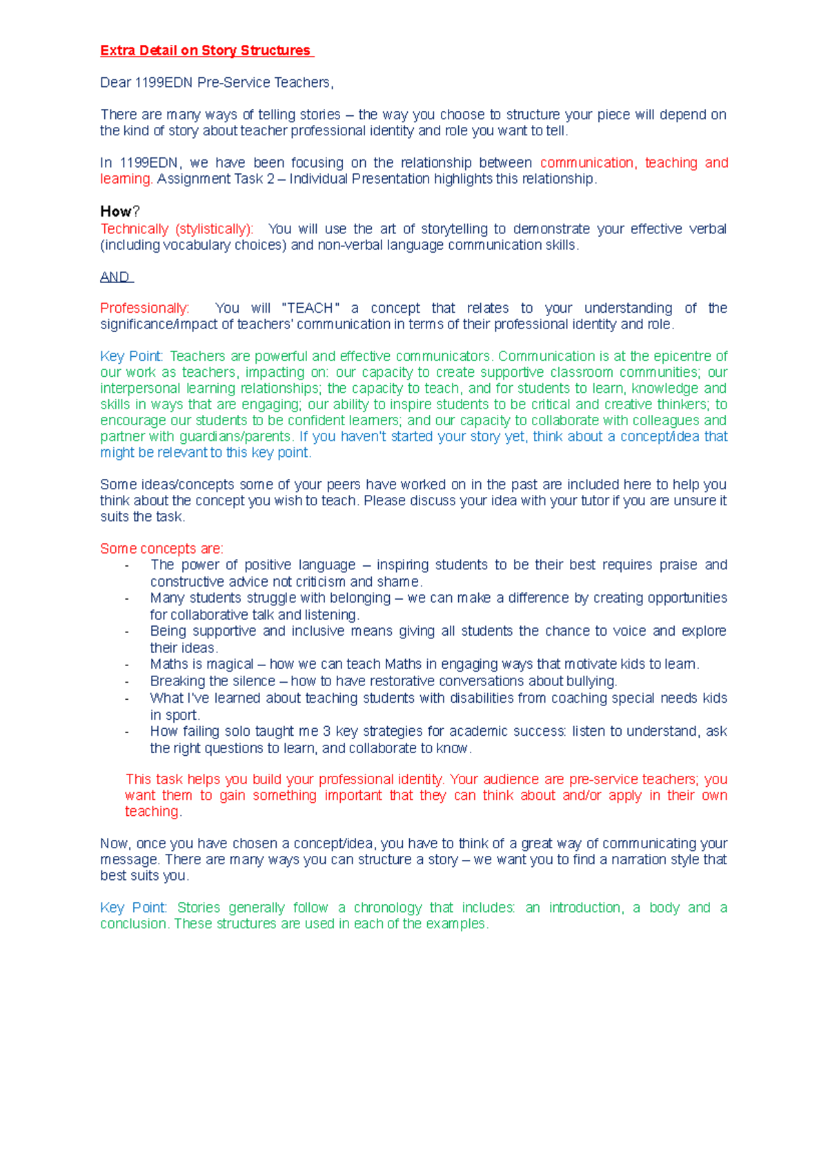 Support for developing your story + examples - 1399EDN - Griffith - Studocu