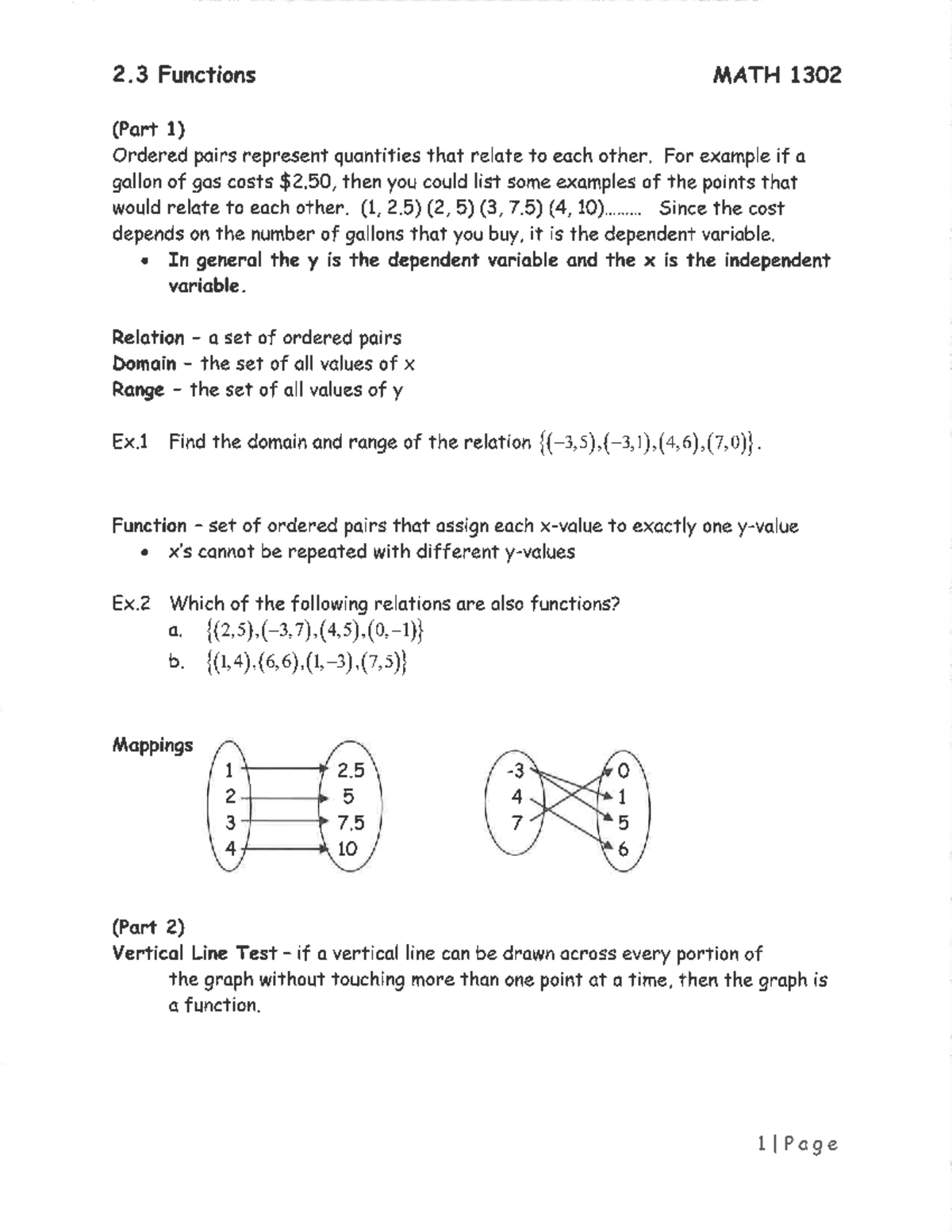 College Algebra Chapter 2.3 - 2 .3 Functions MATH 1302 (Part 1) Ordered ...