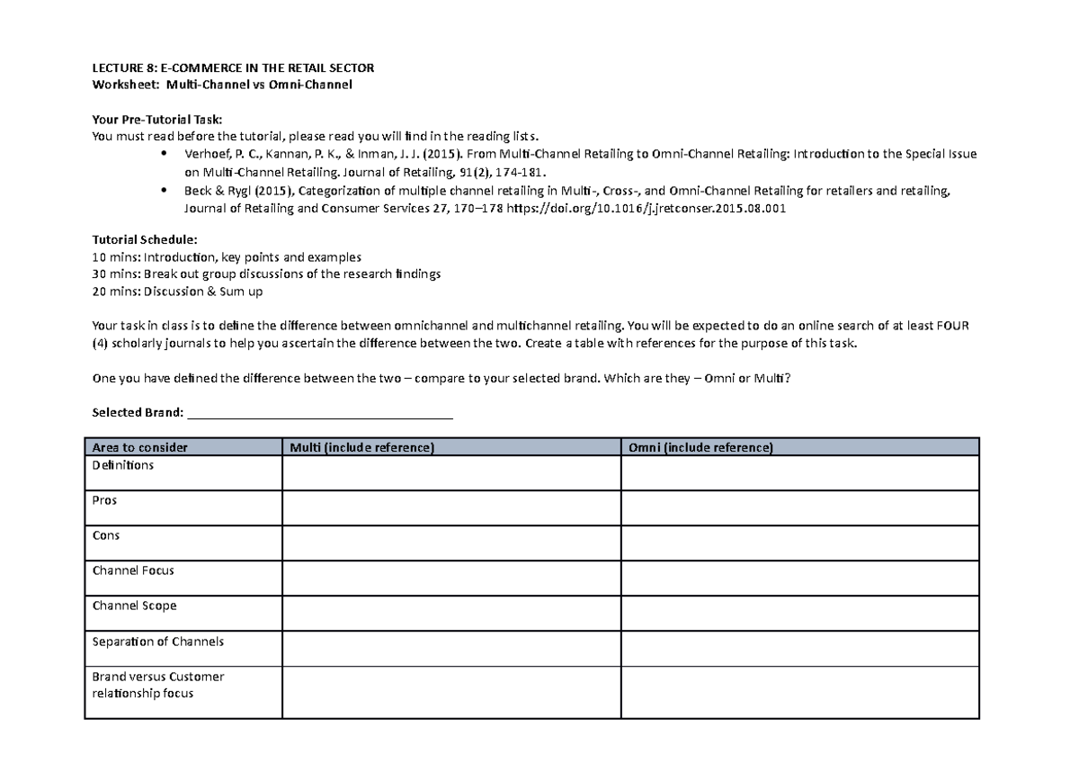Tutorial Week 8 (MY) - LECTURE 8: E‐COMMERCE IN THE RETAIL SECTOR ...