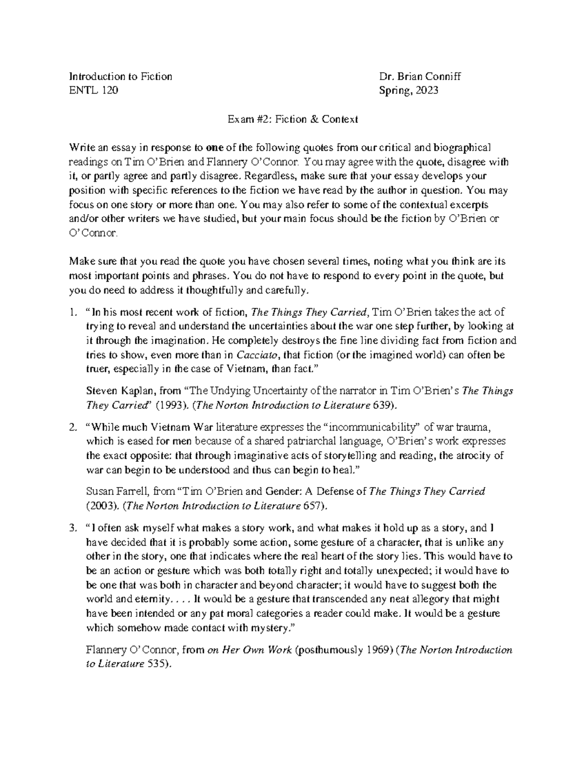 ENLT 120 Exam 2 Spring 20231 - Introduction to Fiction Dr. Brian ...